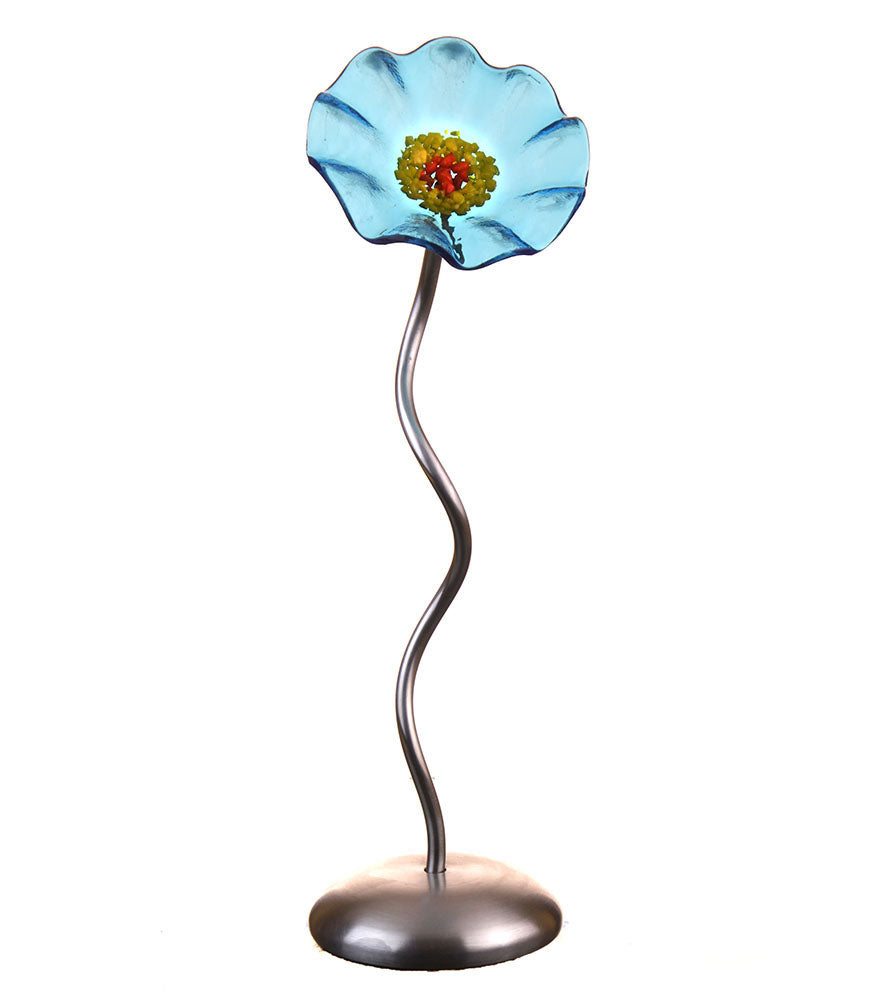 Medium Single Stem - Trans Turquoise Glass Flower